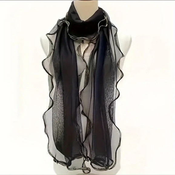 None | Accessories | Ruffle Trim Sheer Black Scarf | Poshmark